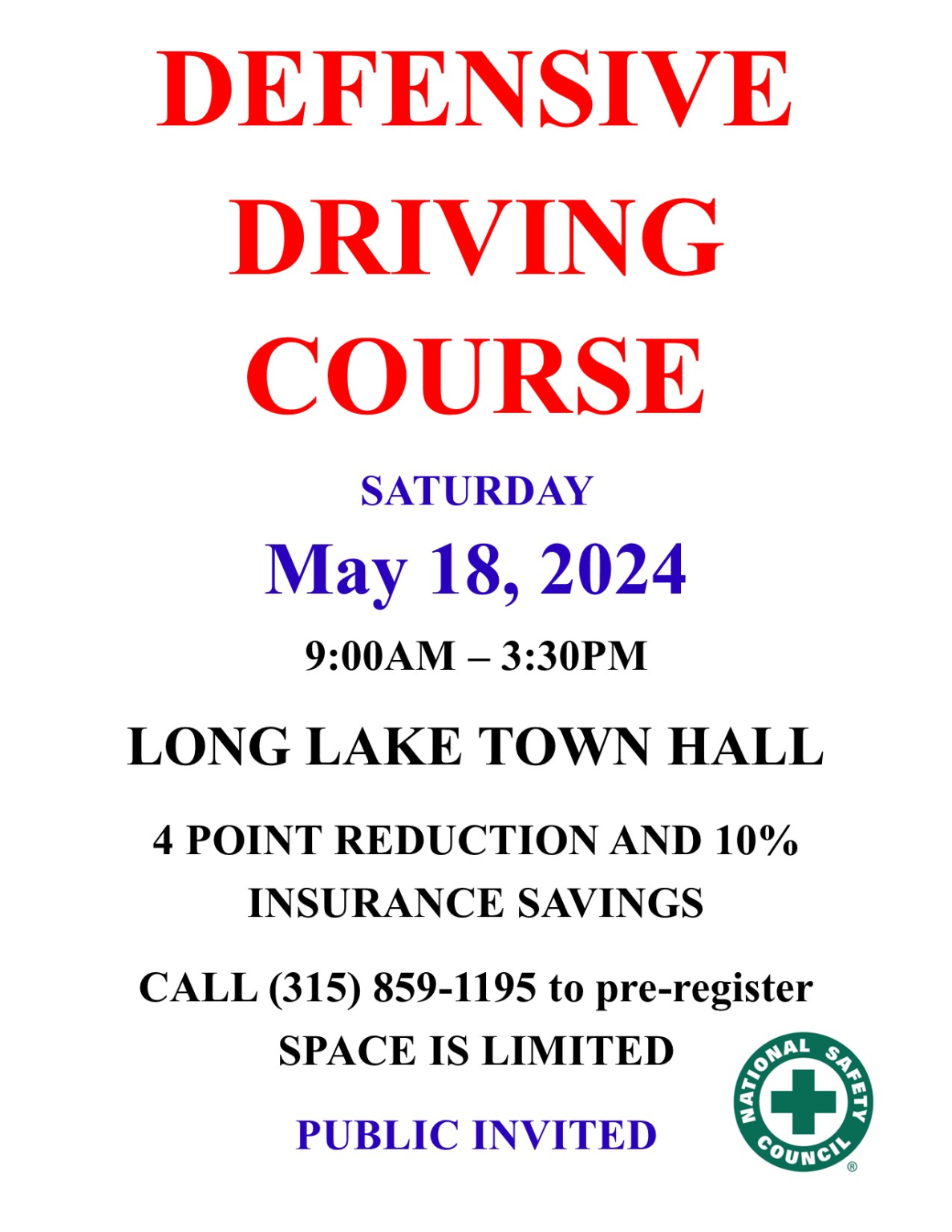 Defensive Driving Course – Long Lake